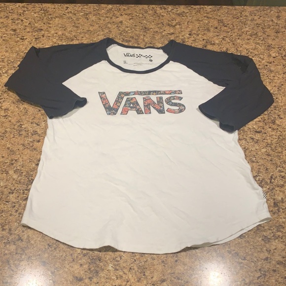 Vans | Tops | Euc Vans 34 Sleeve Tshirt Large Floral Logo | Poshmark